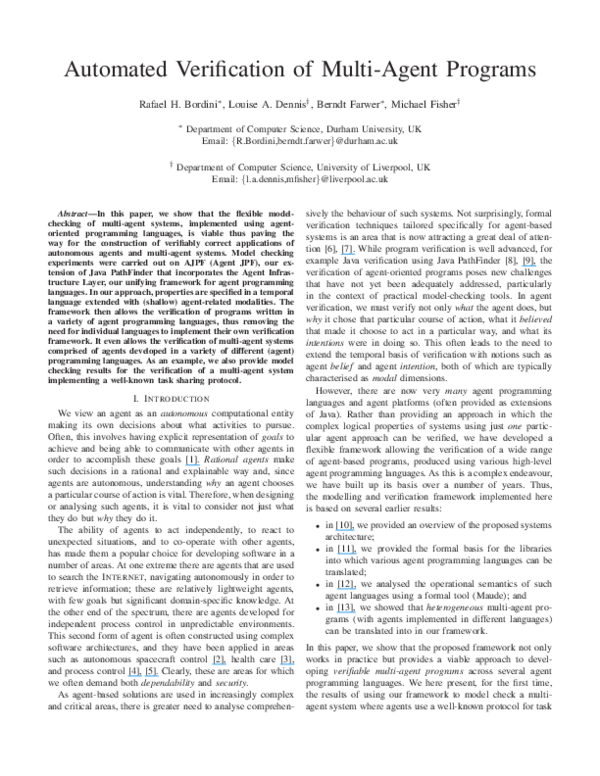 Pdf Automated Verification Of Multi Agent Programs