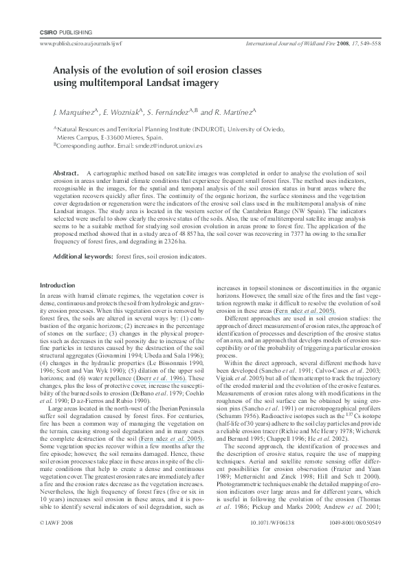 (PDF) Analysis of the evolution of soil erosion classes using multitemporal Landsat imagery