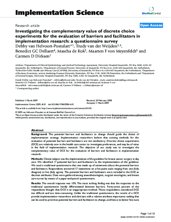 (PDF) Investigating the complementary value of discrete choice experiments for the evaluation of ...