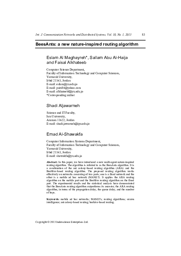 Pdf Beesants A New Nature Inspired Routing Algorithm