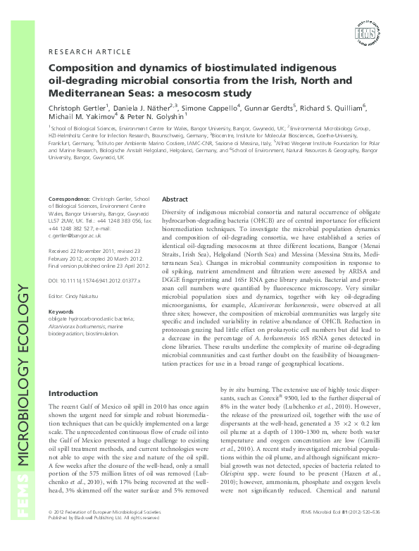 (PDF) Composition and dynamics of biostimulated indigenous oil ...