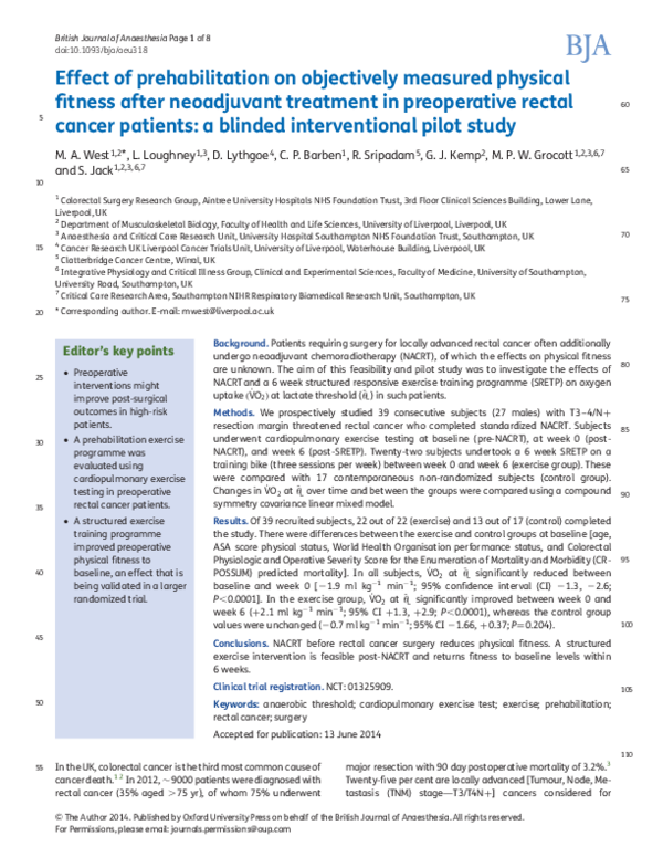 (PDF) Effect of prehabilitation on objectively measured physical fitness after neoadjuvant ...