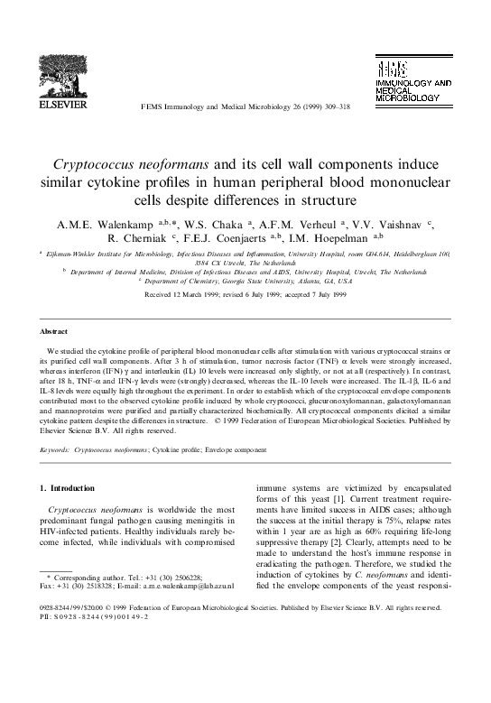 (PDF) Cryptococcus neoformans and its cell wall components induce ...