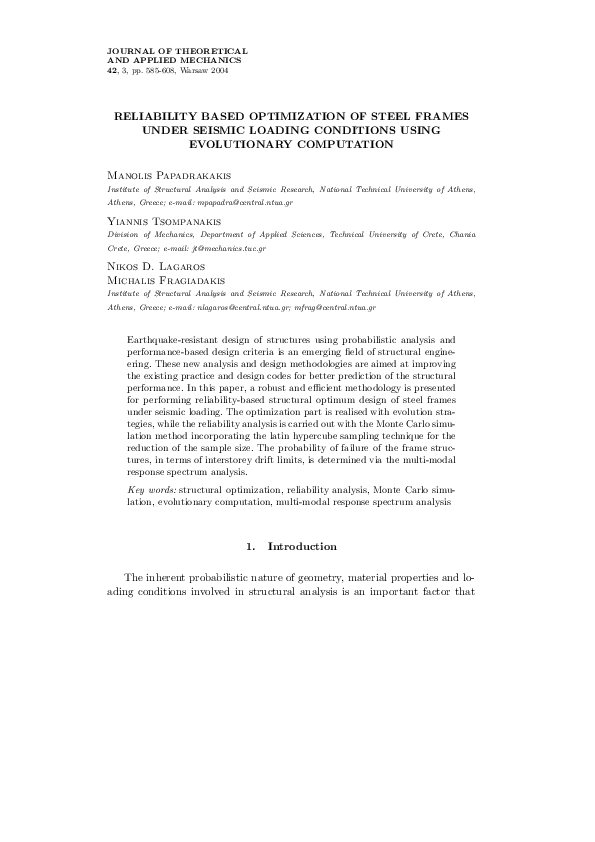 (PDF) Reliability-Based Optimization of Steel Frame Structures Using Modified Genetic Algorithm