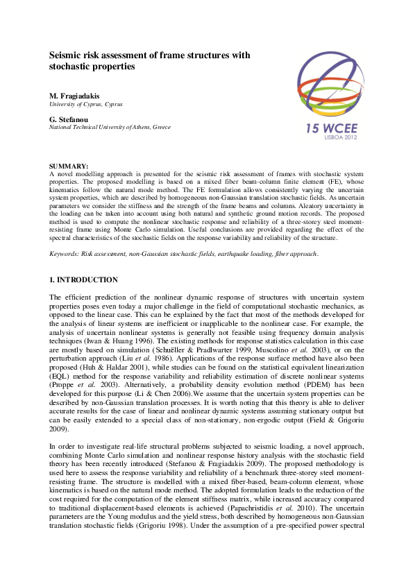 (PDF) Seismic risk assessment of frame structures with stochastic properties | Michalis ...