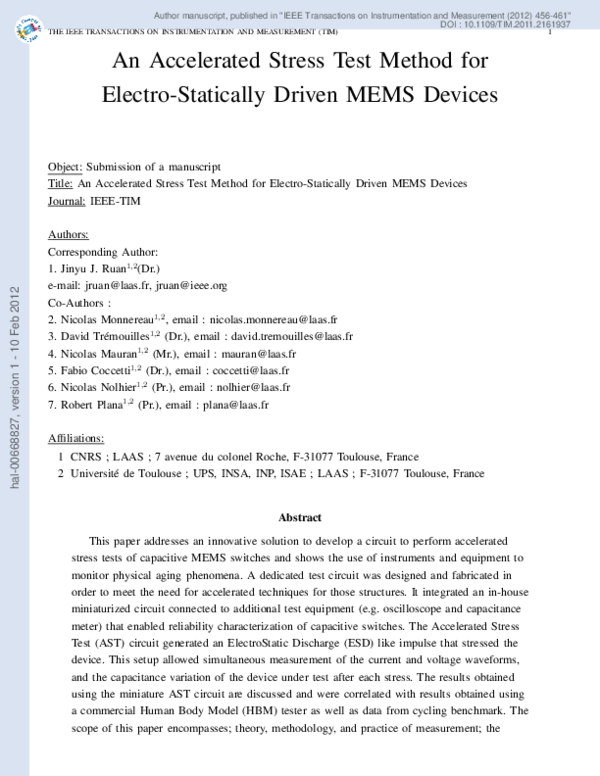 (PDF) An Accelerated Stress Test Method for Electrostatically Driven ...
