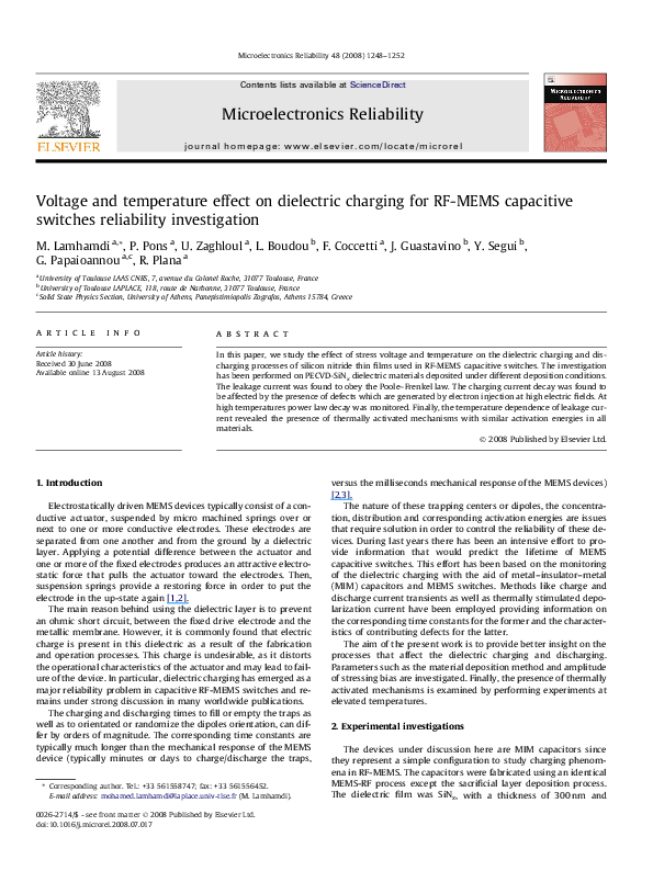 Pdf Voltage And Temperature Effect On Dielectric Charging For Rf Mems Capacitive Switches