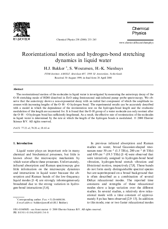 (PDF) Reorientational motion and hydrogen-bond stretching dynamics in ...