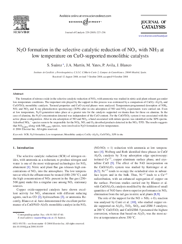 (PDF) N2O formation in the selective catalytic reduction of NOx with ...