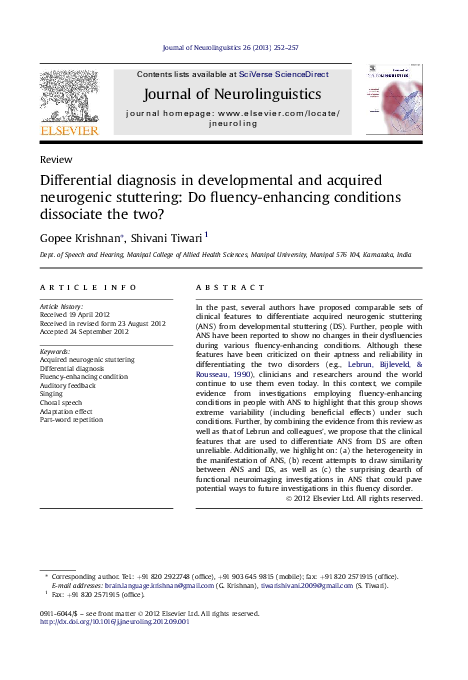 (PDF) Differential diagnosis in developmental and acquired neurogenic ...