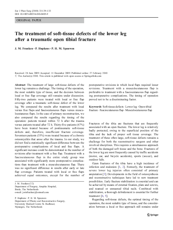 (PDF) Flap Coverage for Lower Leg Soft-Tissue Defects