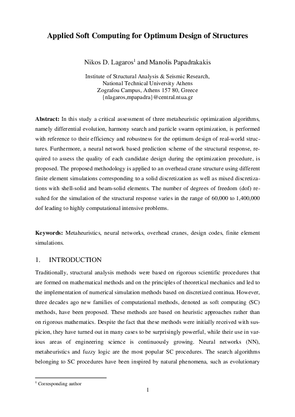 (PDF) Applied soft computing for optimum design of structures