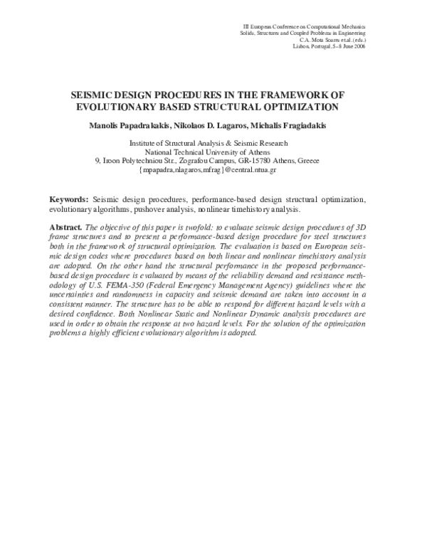 (PDF) Seismic Design Procedures in the Framework of Evolutionary Based ...