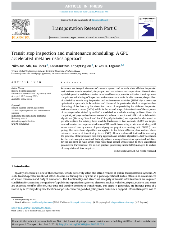 (PDF) Transit stop inspection and maintenance scheduling: A GPU ...