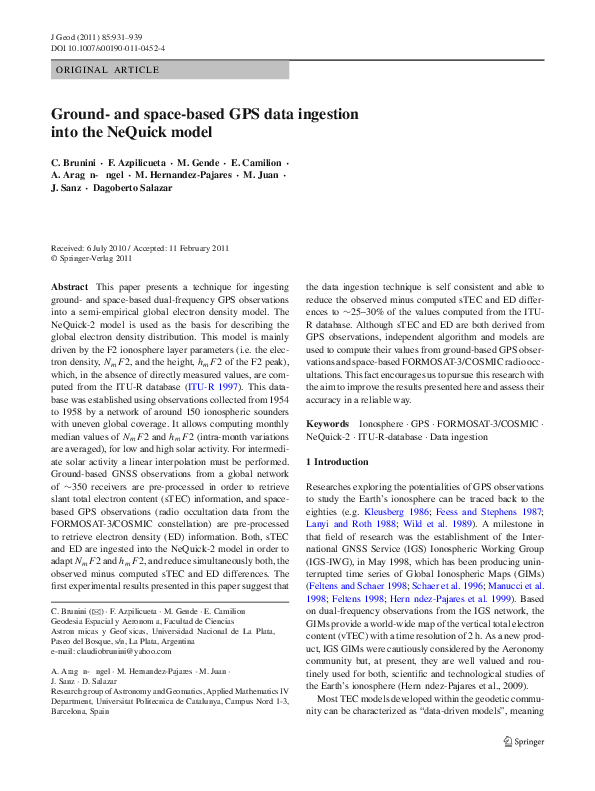 (PDF) Ground- and space-based GPS data ingestion into the NeQuick model
