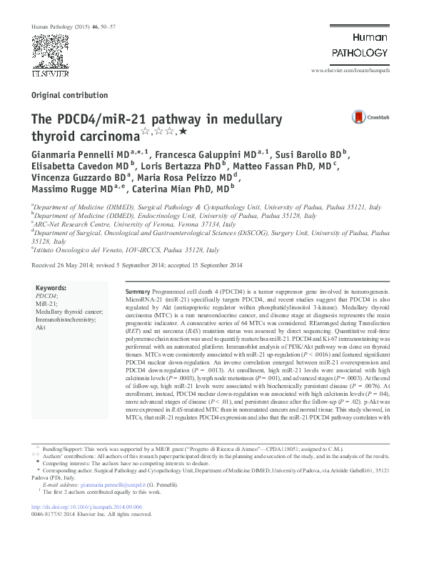 (PDF) The PDCD4/miR-21 pathway in medullary thyroid carcinoma