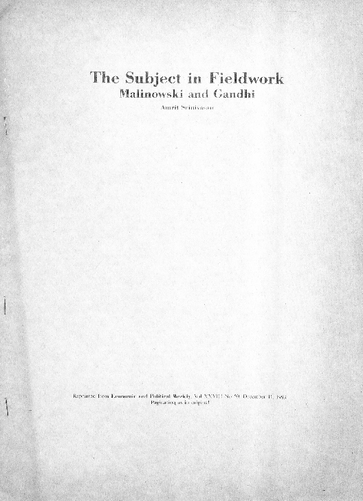 (PDF) The Subject in Fieldwork: Malinowski and Gandhi