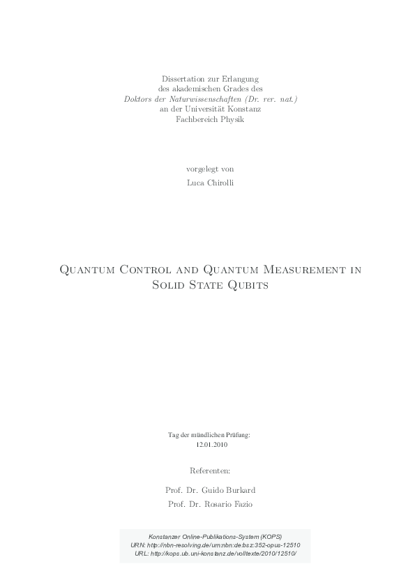 (PDF) Quantum control and quantum measurement in solid state qubits