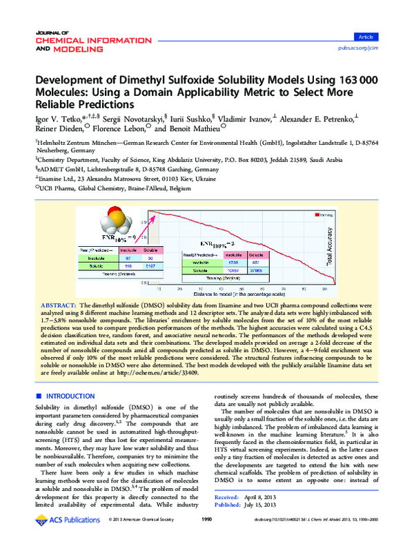 (PDF) In Silico Approaches to Prediction of Aqueous and DMSO Solubility ...