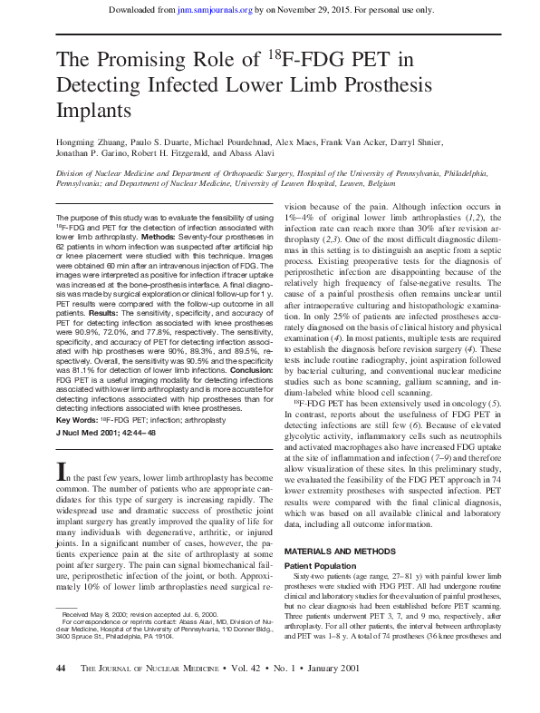 (PDF) The promising role of 18F-FDG PET in detecting infected lower ...