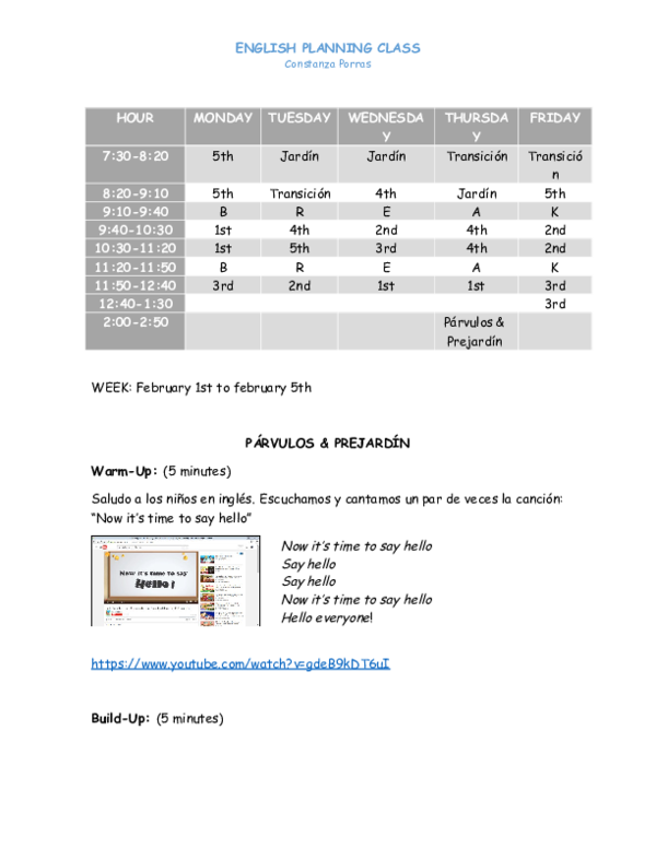 (DOC) My english planning class