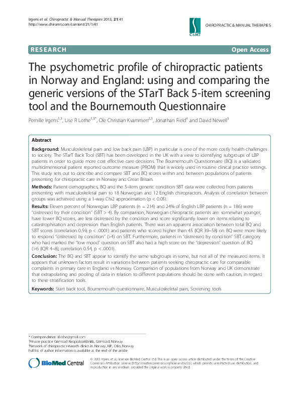(PDF) The psychometric profile of chiropractic patients in Norway and ...