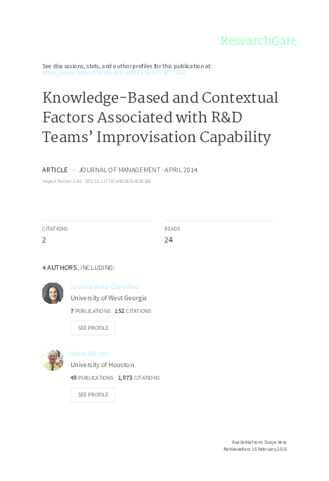 (PDF) Knowledge-based and contextual factors associated with R&D teams’ improvisation capability