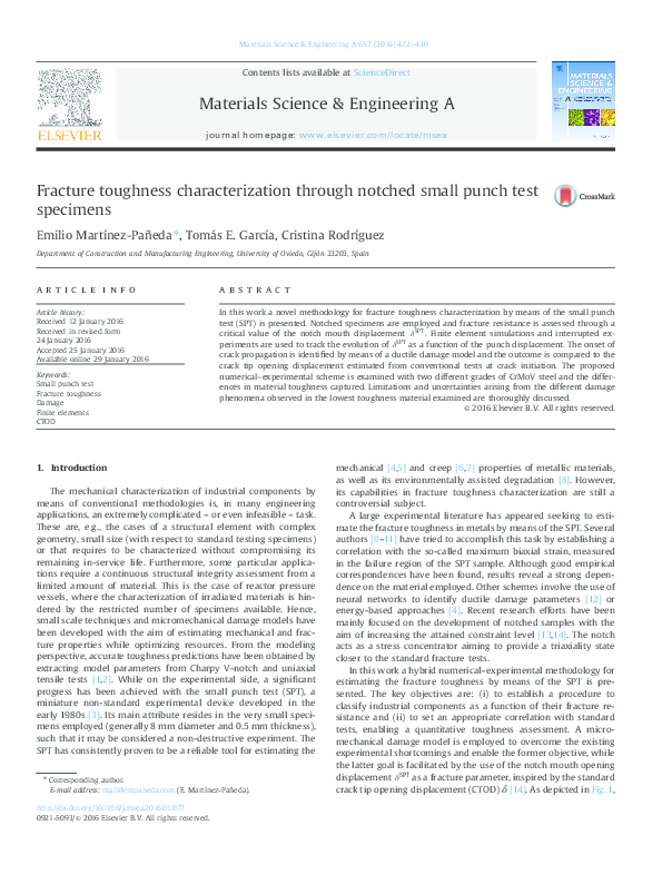 (PDF) Fracture toughness characterization through notched small punch ...
