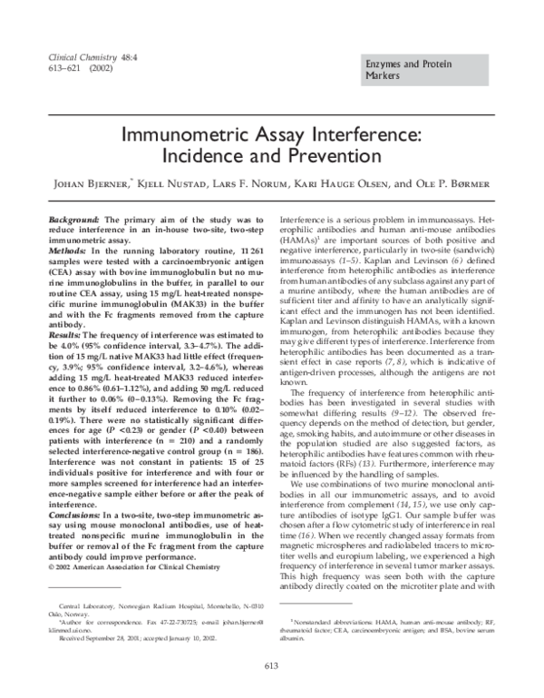 (PDF) Immunometric Assay Interference Incidence and Prevention
