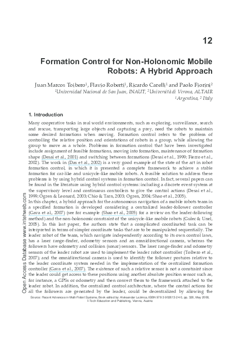 Pdf Formation Control For Non Holonomic Mobile Robots A Hybrid Approach