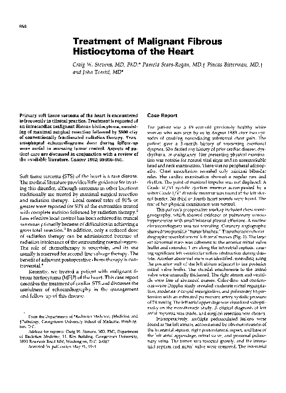(PDF) Treatment of malignant fibrous histiocytoma of the heart