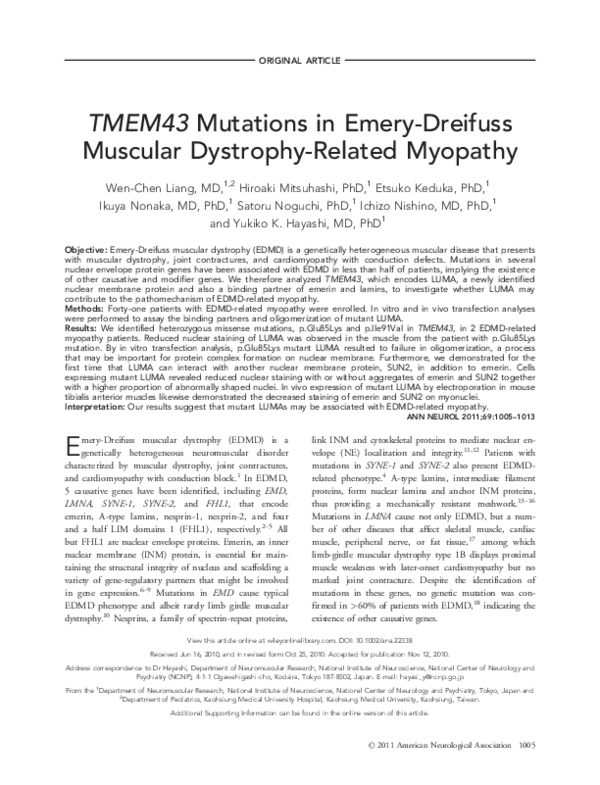 (PDF) TMEM43 mutations in emery-dreifuss muscular dystrophy-related ...