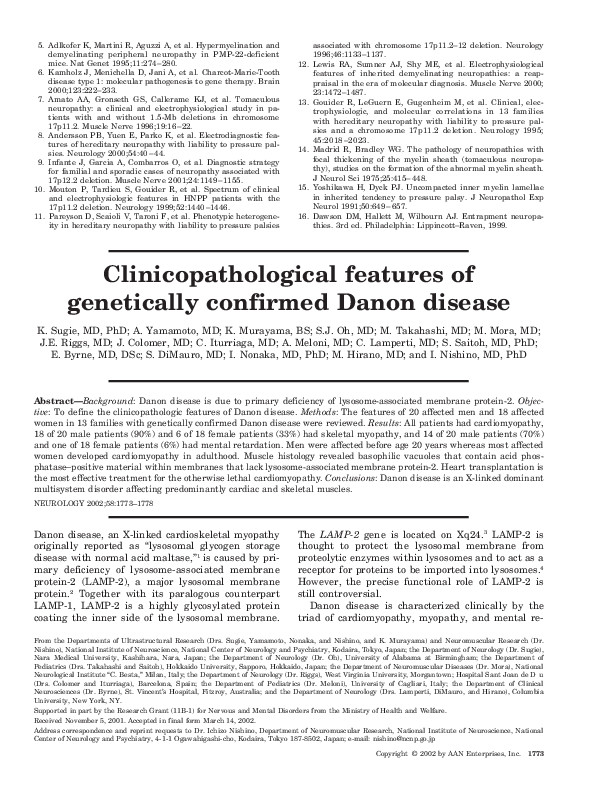 (PDF) Clinicopathological features of genetically confirmed Danon disease