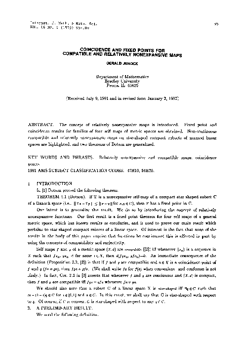 Pdf Coincidence And Fixed Points For Compatible And Relatively Nonexpansive Maps G Jungck