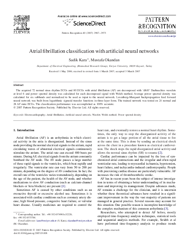 Pdf Atrial Fibrillation Classification With Artificial Neural Networks