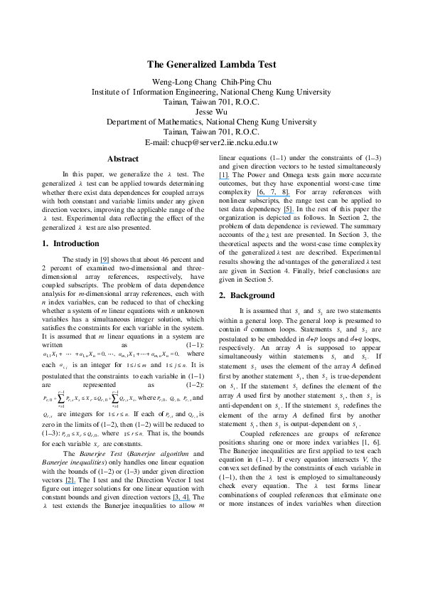 (PDF) The generalized lambda test