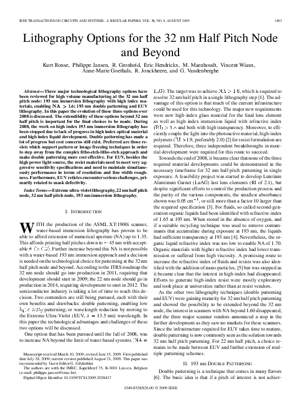 (PDF) Lithography Options for the 32 nm Half Pitch Node and Beyond