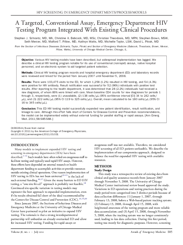 (PDF) A Targeted, Conventional Assay, Emergency Department HIV Testing ...