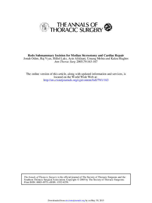 (PDF) Redo Submammary Incision for Median Sternotomy and Cardiac Repair