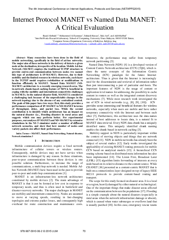 (PDF) Internet Protocol MANET vs Named Data MANET: A Critical Evaluation