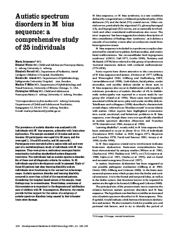 (PDF) Autistic spectrum disorders in Möbius sequence: a comprehensive ...
