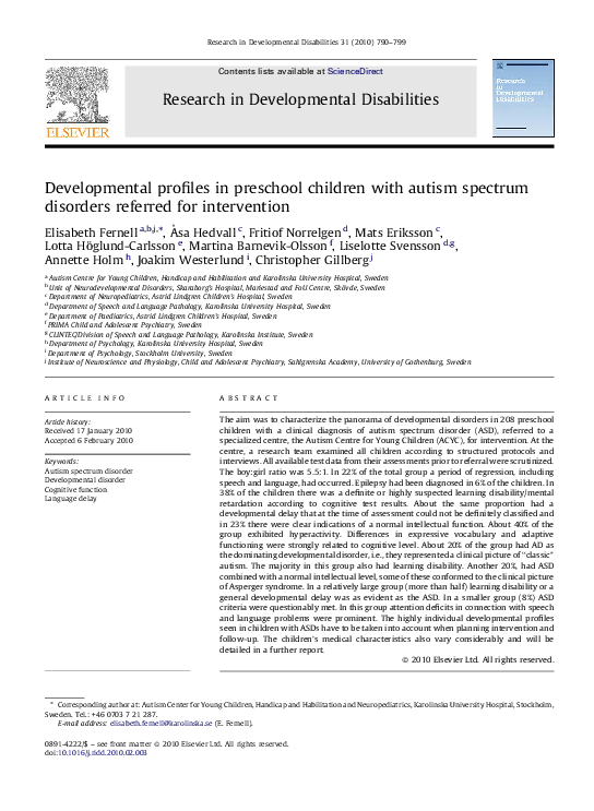 (PDF) Developmental profiles in preschool children with autism spectrum ...