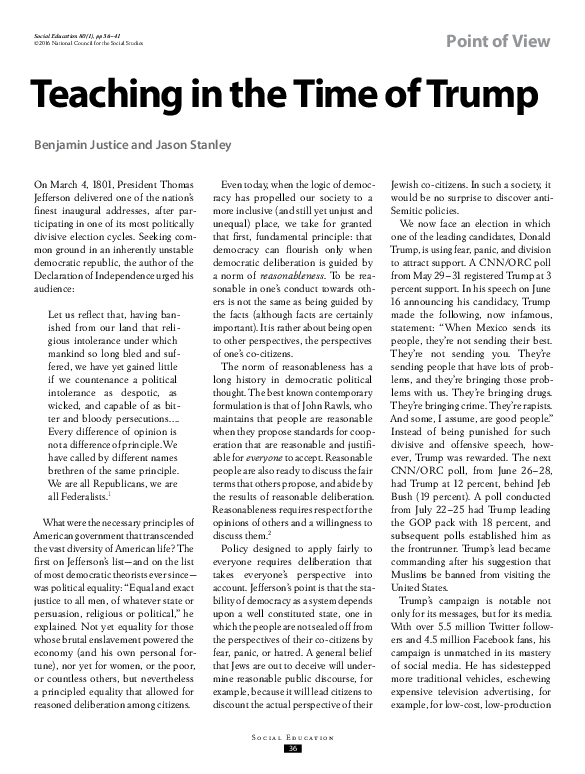 (PDF) Teaching in the Time of Trump
