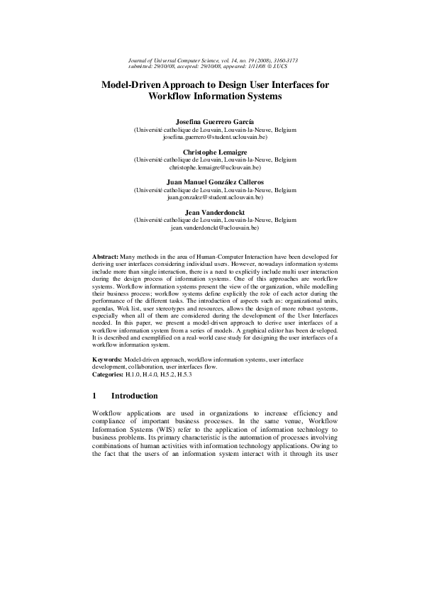 (PDF) Model-Driven approach to design user interfaces for workflow information systems