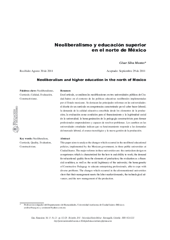 (PDF) Neoliberalism and higher education in the north of Mexico