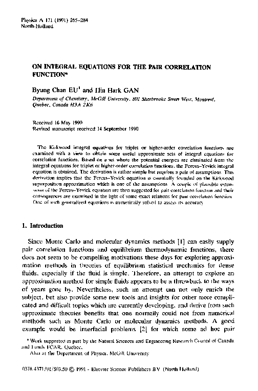 Pdf On Integral Equations For The Pair Correlation Function