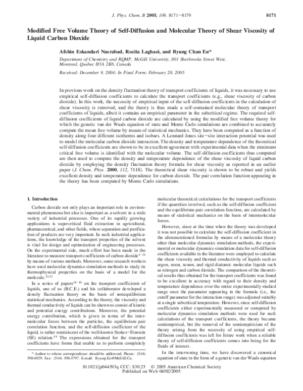 (PDF) Modified Free Volume Theory of Self-Diffusion and Molecular ...