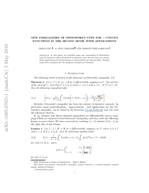 Pdf New Inequalities Of Ostrowskis Type For S Convex Functions In The Second Sense With