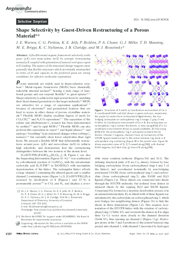 (PDF) Shape Selectivity by Guest-Driven Restructuring of a Porous Material