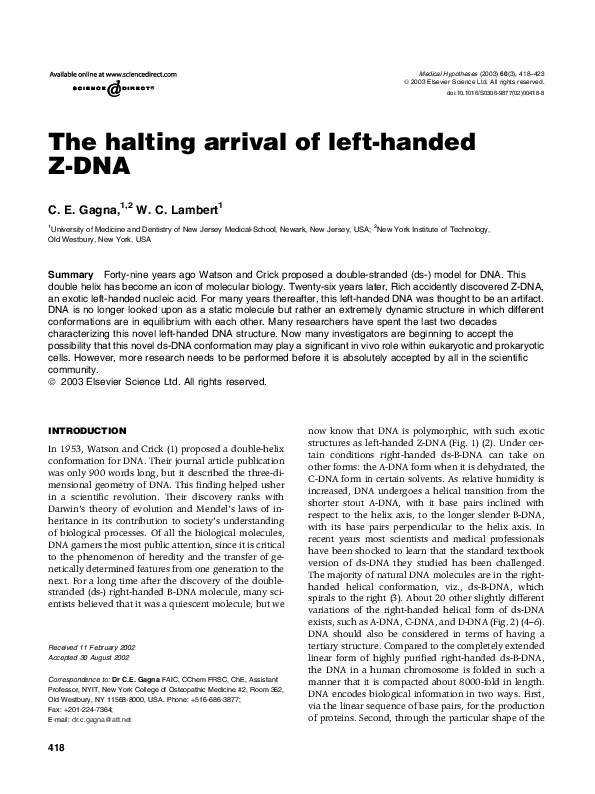 (PDF) The halting arrival of left-handed Z-DNA